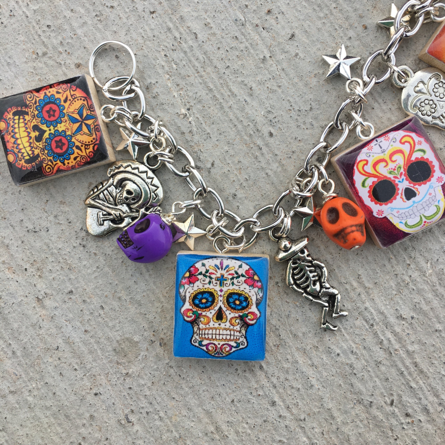 Sugar Skulls Jewelry Day of the Dead Charm Bracelet | IslandGirlz Designs